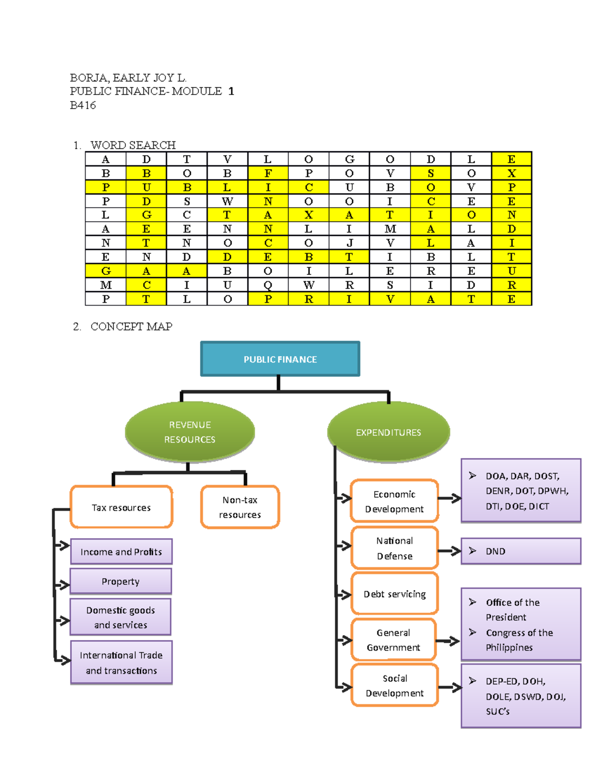 Module 1 - BORJA, EARLY JOY L. PUBLIC FINANCE- MODULE 1 B 1. WORD ...