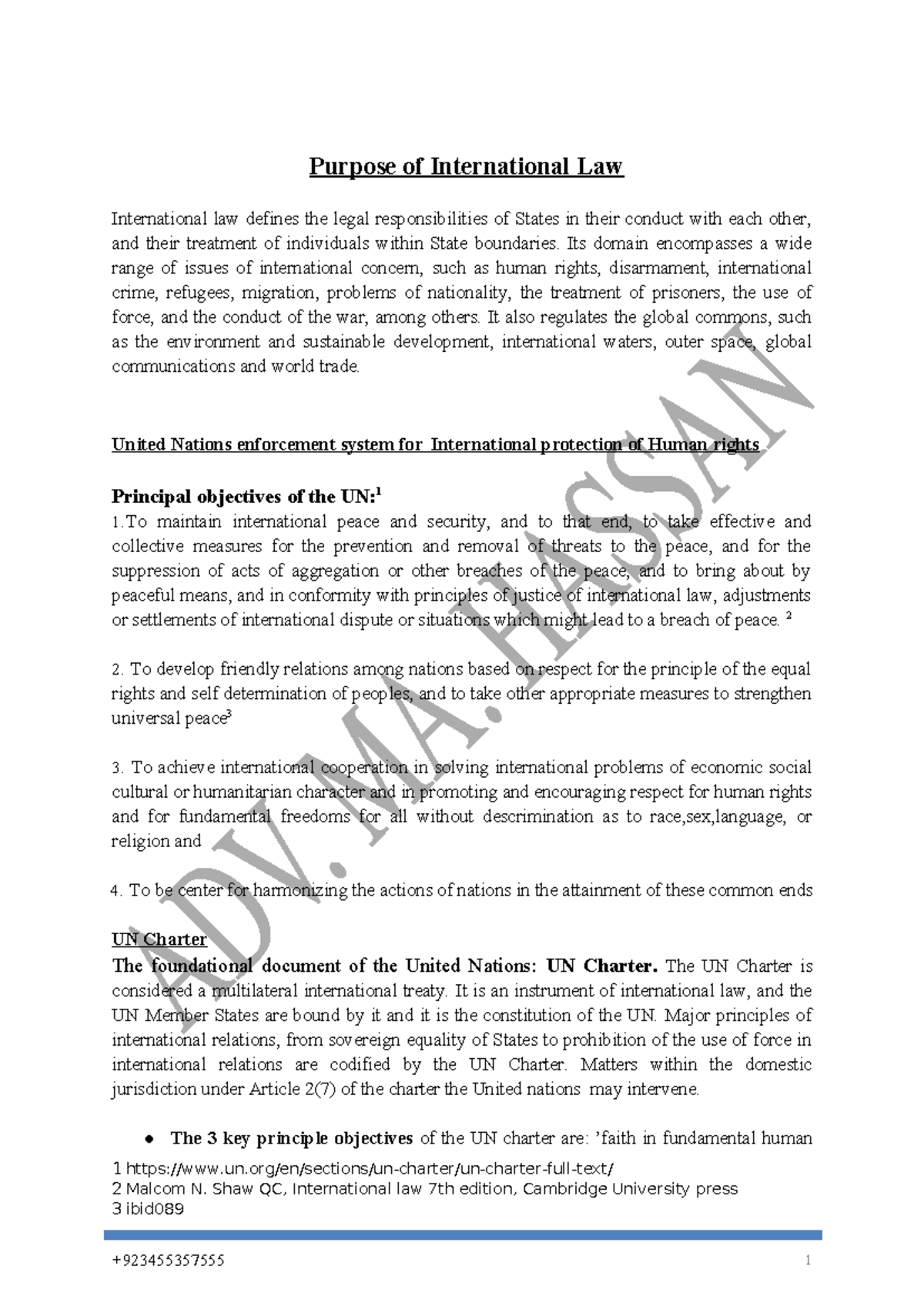 Un enforcement system human rights - Purpose of International Law ...