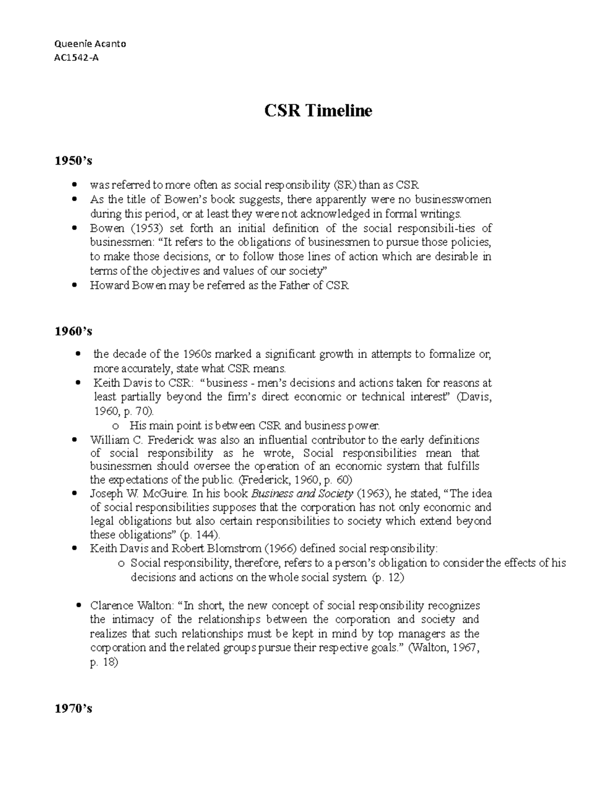 CSR Timeline Assignment - Queenie Acanto CSR Timeline was referred to ...