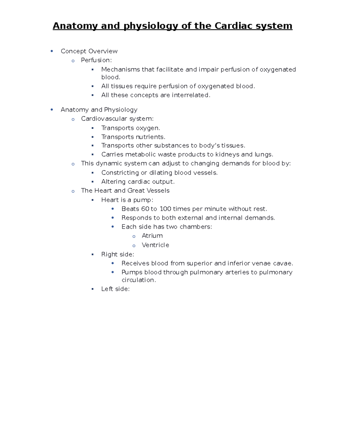 Anatomy and phisiology of the cardiac system - Concept Overview o ...