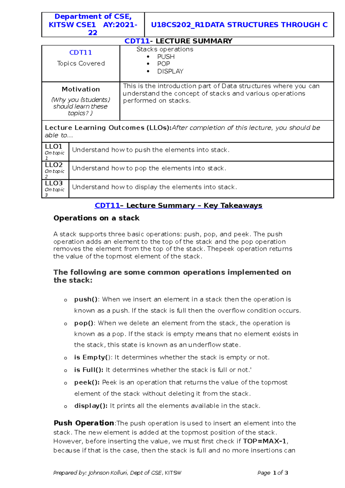 DS_11_summary.docx - Department of CSE, KITSW CSE1 AY:2021- 22 U18CS202_R1DATA STRUCTURES ...