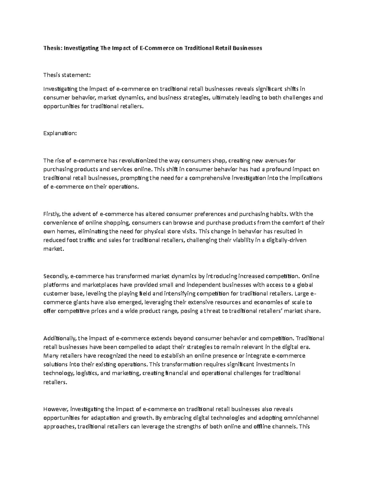 Investigating The Impact of E-Commerce on Traditional Retail Businesses ...