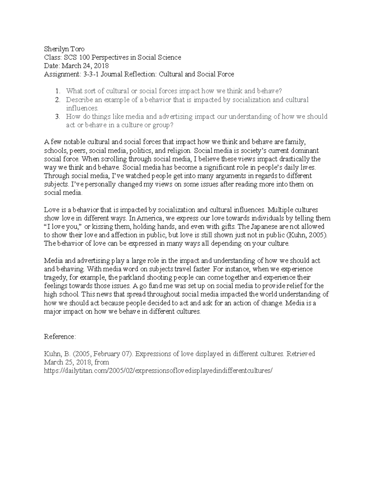 3 3 1 Journal Reflection Cultural and Social Forces - Sherilyn Toro ...