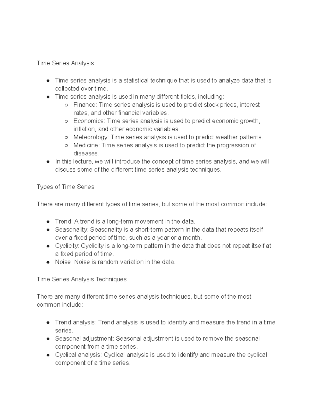 Lecture note for Stat 351, Lecture 12 - Time Series Analysis Time ...