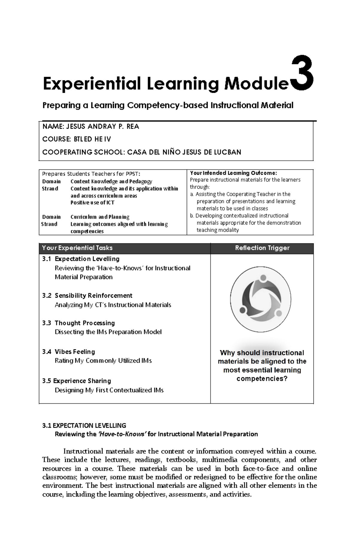 Experiential Learning Module 3 Rea Jesus Andray - Experiential Learning ...