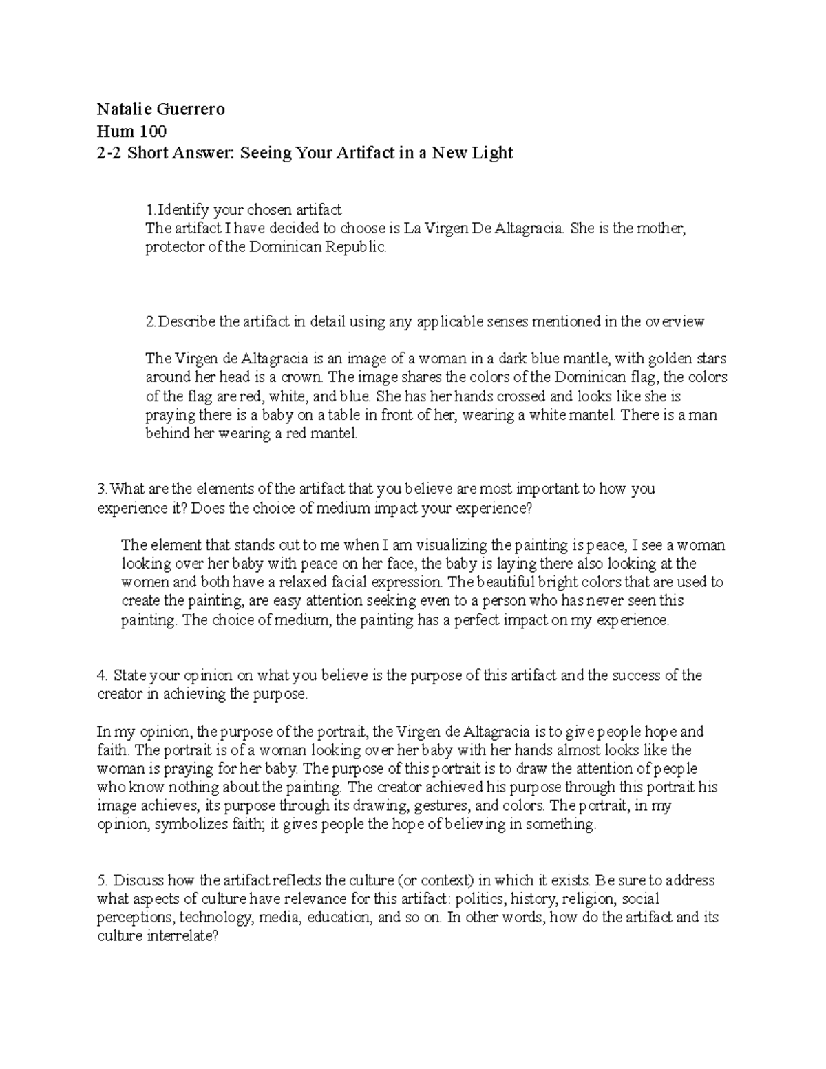 2-1 Worksheet- Cultures and Artifacts Worksheet Completed - Natalie ...