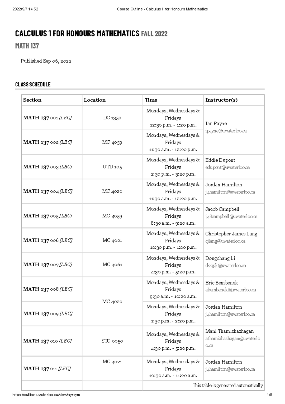 Course Outline - Calculus 1 for Honours Mathematics - CALCULUS 1 FOR ...