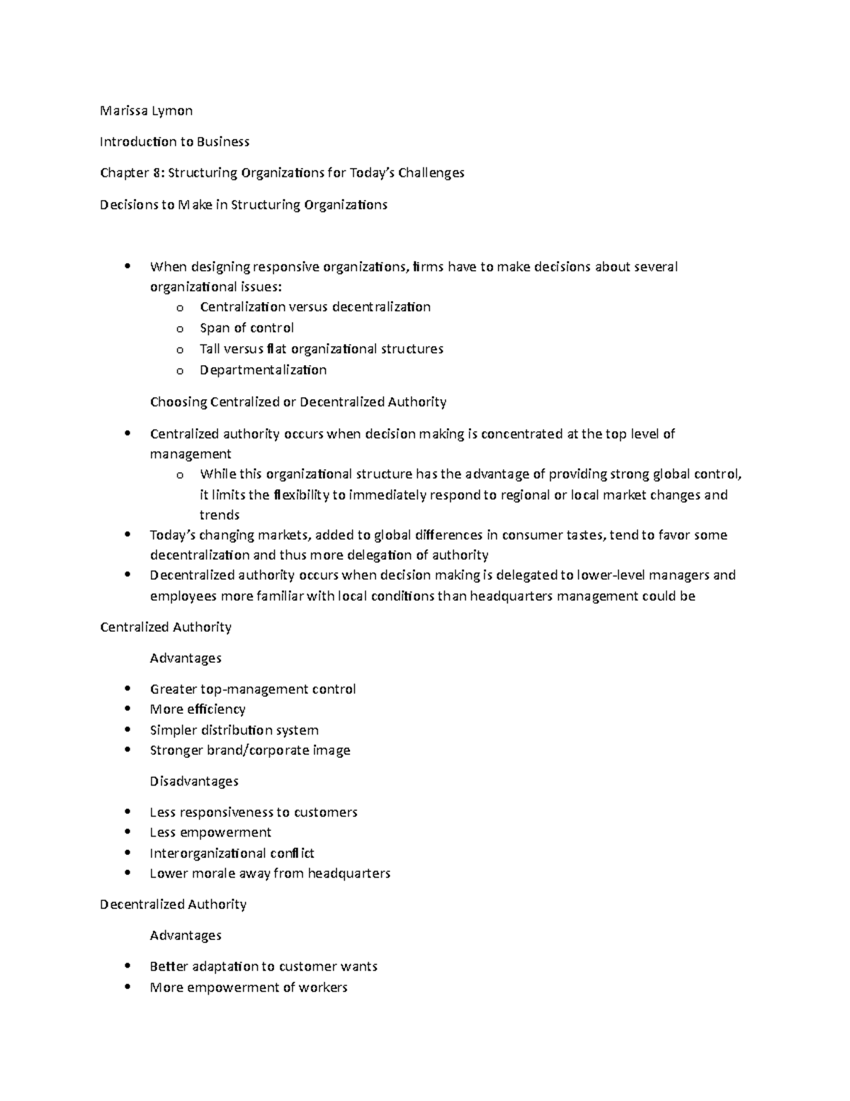 Decisions to Make in Structuring Organizations - Marissa Lymon ...