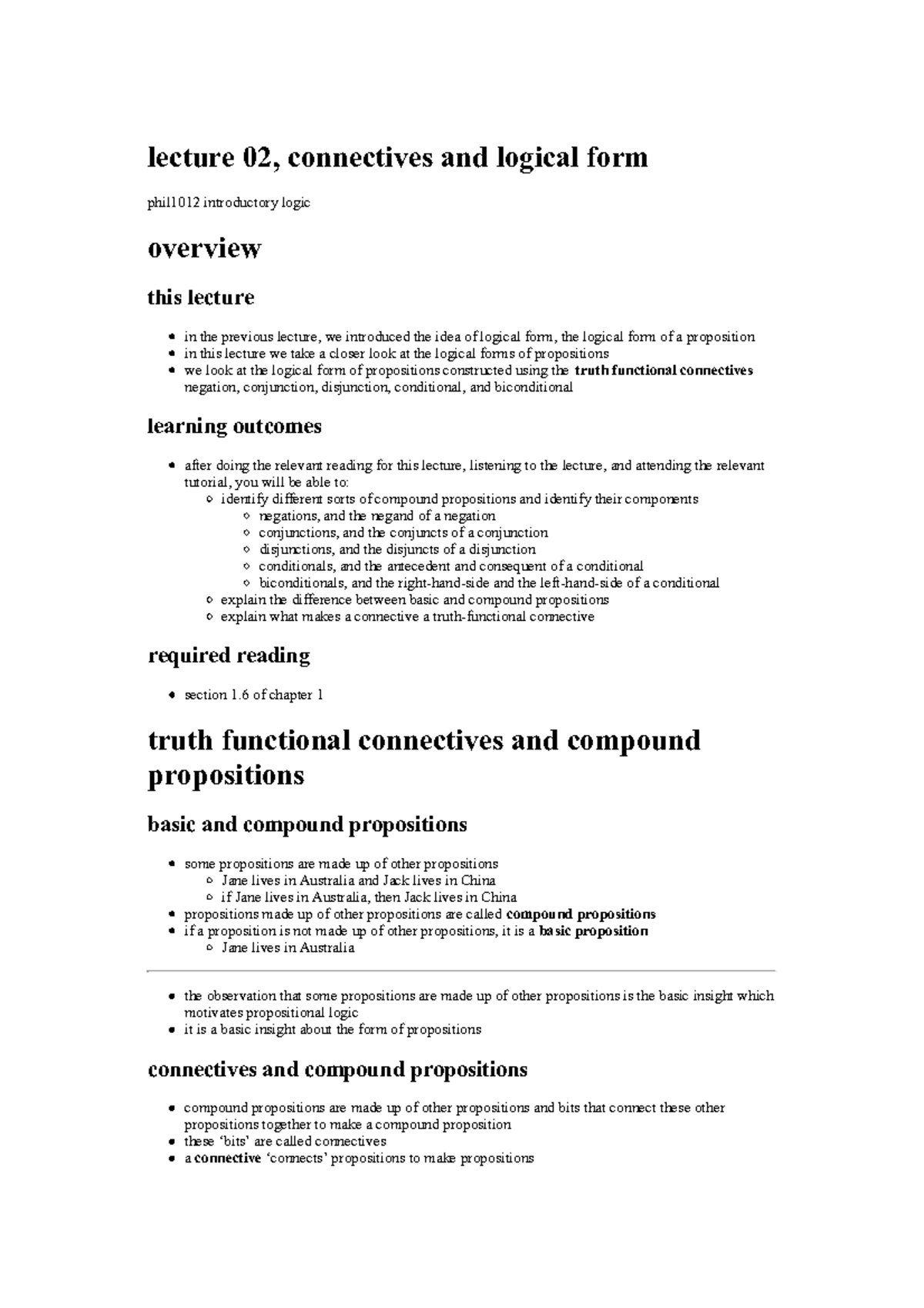 02 connectives and logical form handout-1 - lecture 02, connectives and logical form phil1012 ...