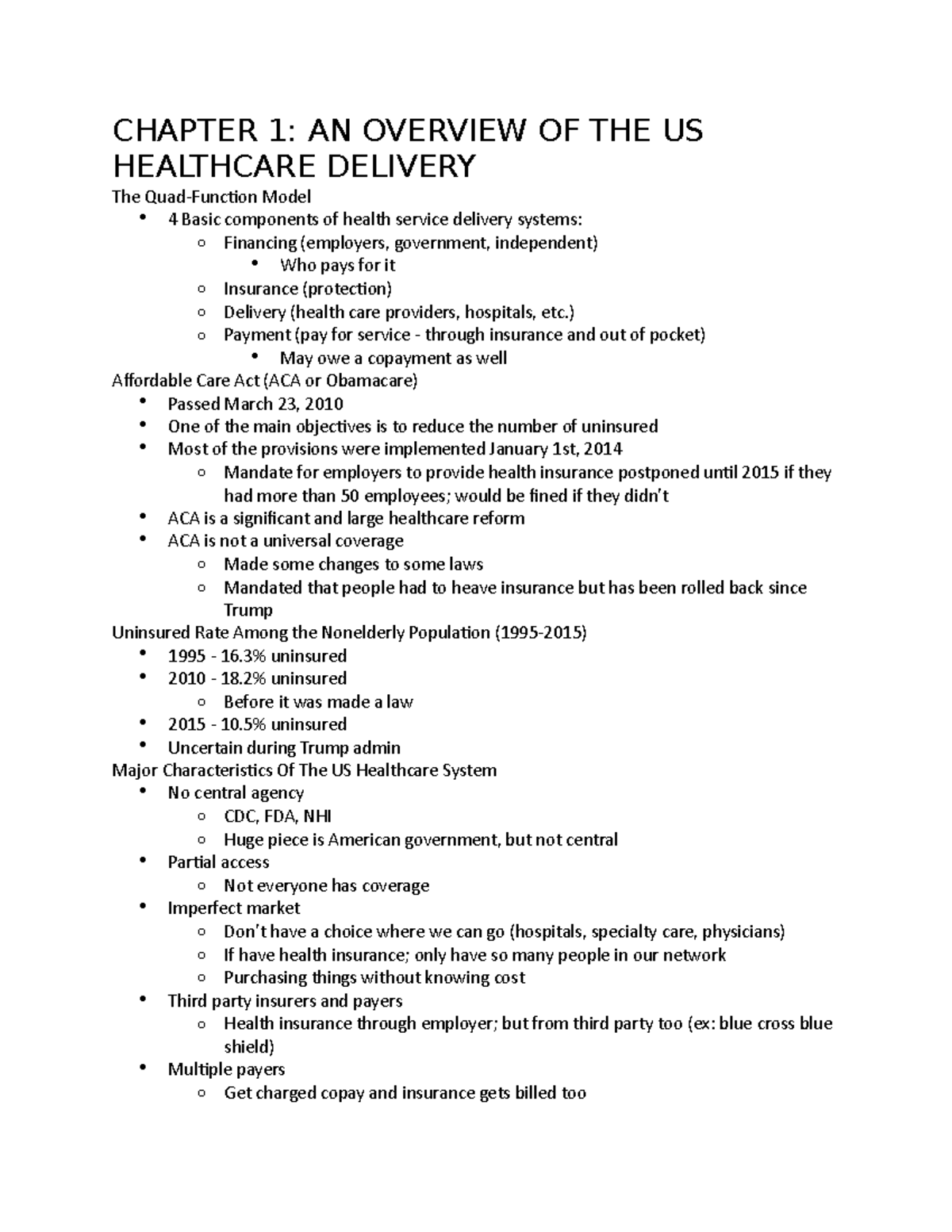 Chapter 1 - lecture notes - CHAPTER 1: AN OVERVIEW OF THE US HEALTHCARE ...
