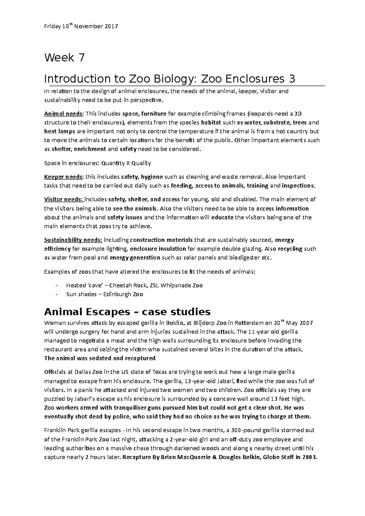 Week 7 - Zoo Enclosures 3 - Friday 10th November 2017 Week 7 ...
