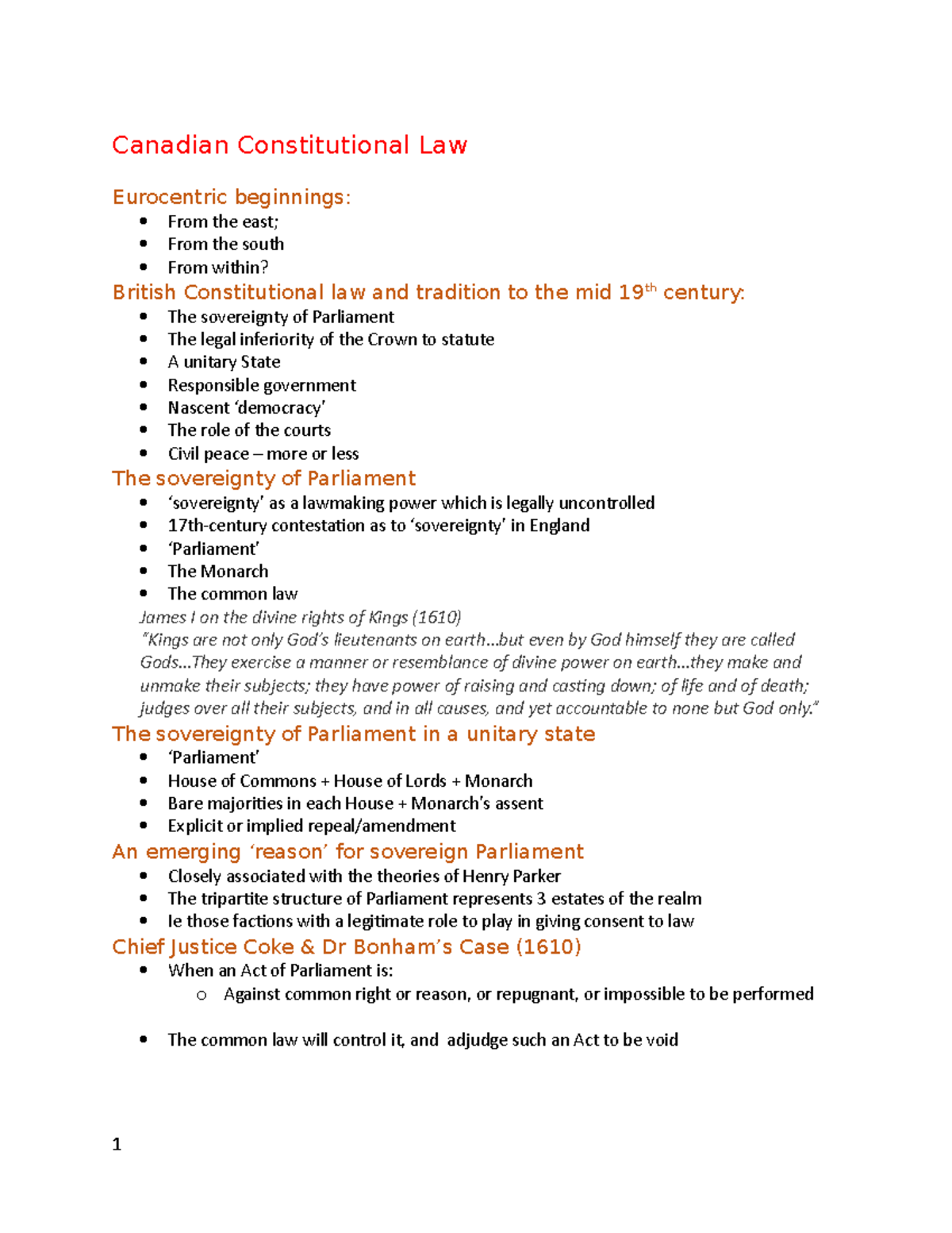 Canadian Constitutional Law Notes - Canadian Constitutional Law ...