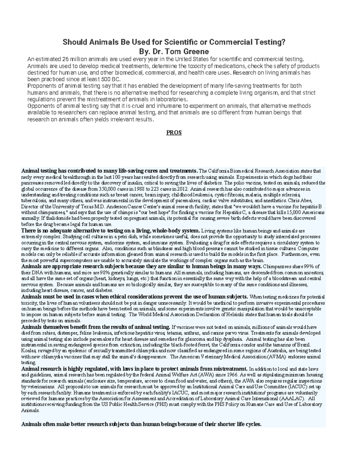 Animal Testing Article #1 - Should Animals Be Used for Scientific or ...