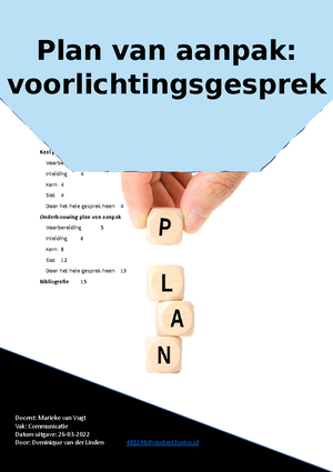 Plan van Aanpak periode 3 - PLAN VAN AANPAK, VOORLICHTINGSGESPREK Zoë ...