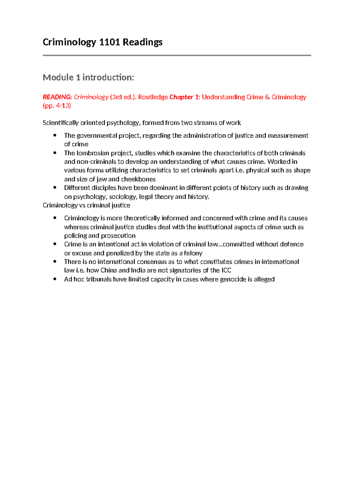 Criminology 1101 Readings - Criminology 1101 Readings Module 1 ...