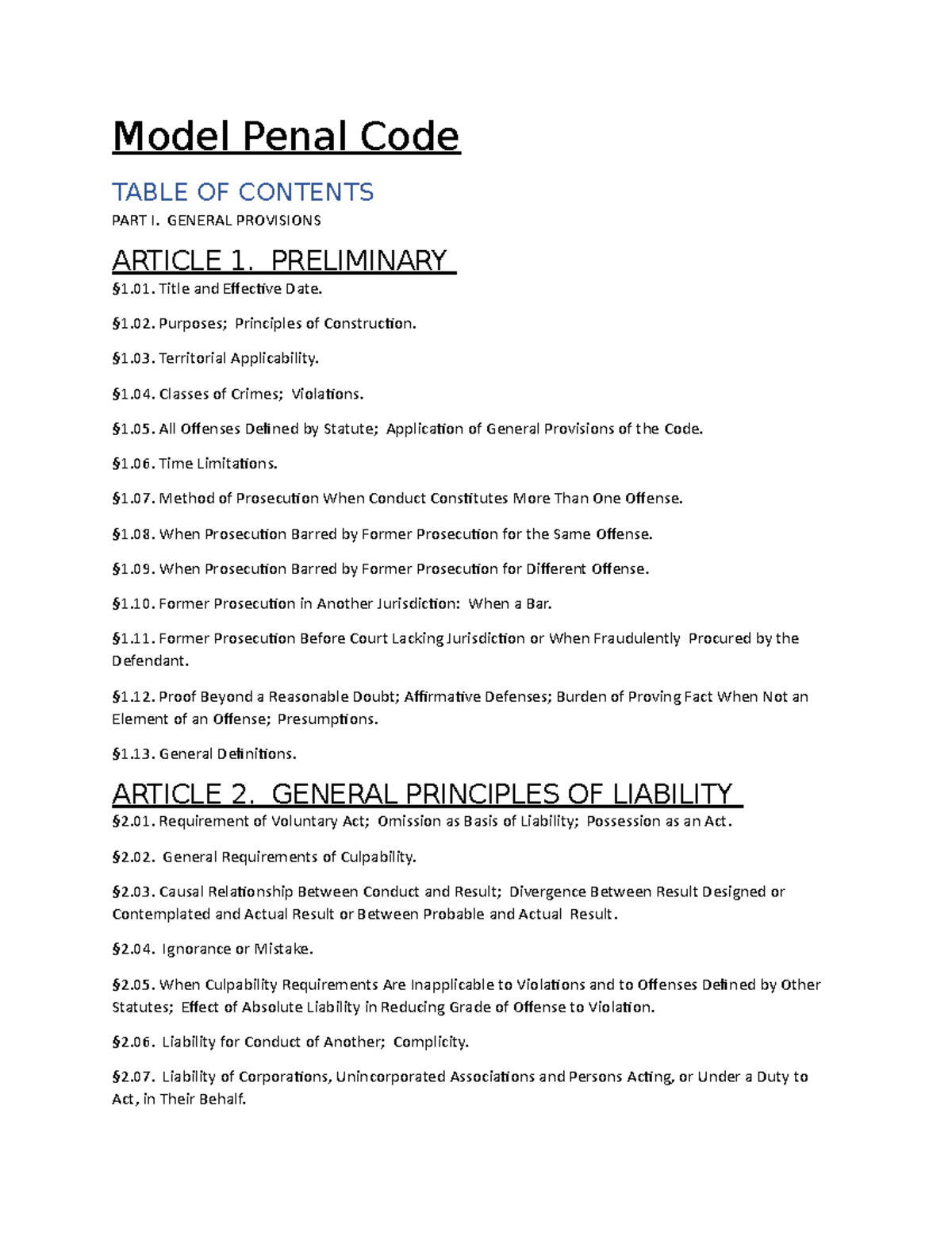 Model Penal Code - A mostly complete MPC, searchable. - Model Penal ...