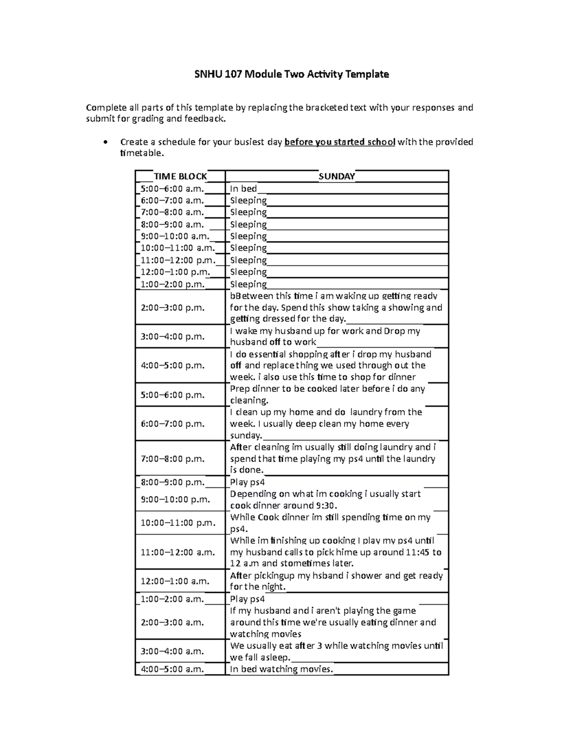 Personal Scheduling Assignment - ENG122 - SNHU - Studocu