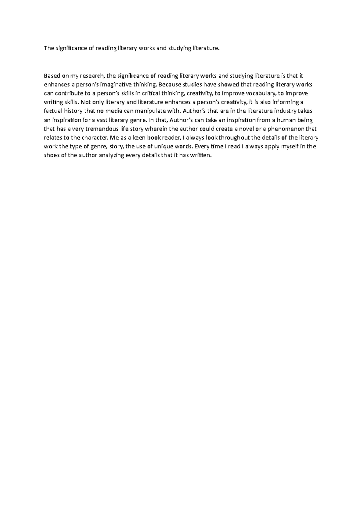 LITERATURE LECTURE LECTURE LECTURE LECTURE - The significance of ...
