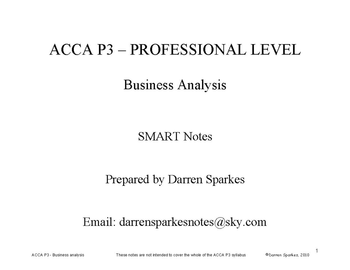 ACCA P3 Smart Notes - Business analysis - ACCA P3 – PROFESSIONAL LEVEL ...