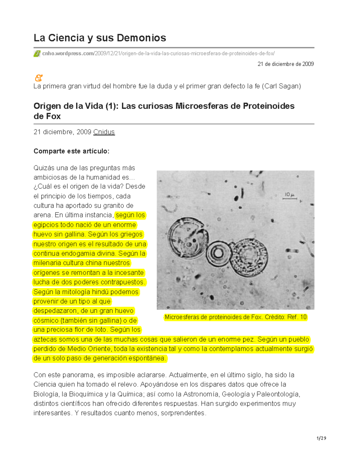 Proteinoides Fox reseña - Microesferas de proteinoides de Fox. Crédito ...