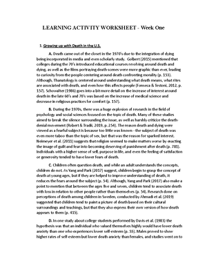 Final Assignment Complete - Reality of Death and Dying Sarah Murray GRO ...