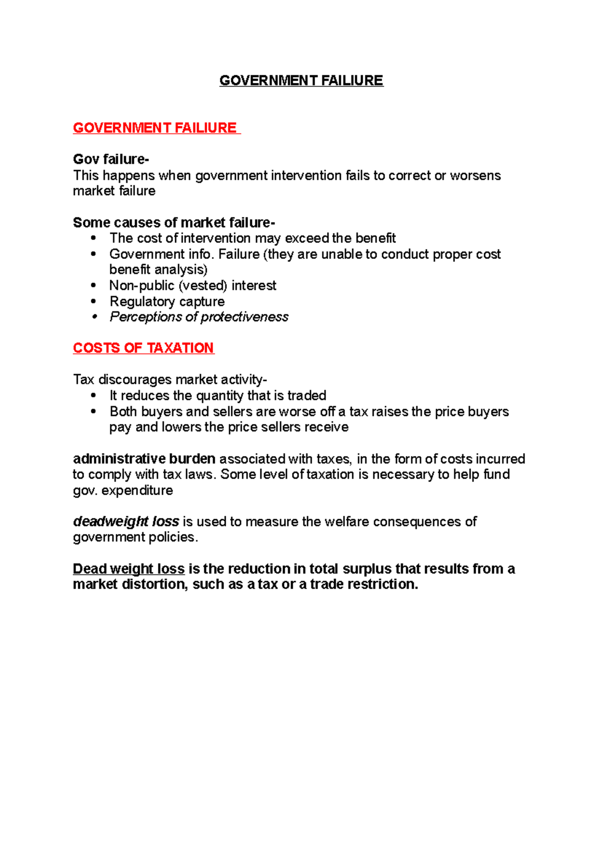 Lecture 6 - GOVERNMENT FAILIURE GOVERNMENT FAILIURE Gov failure- This ...