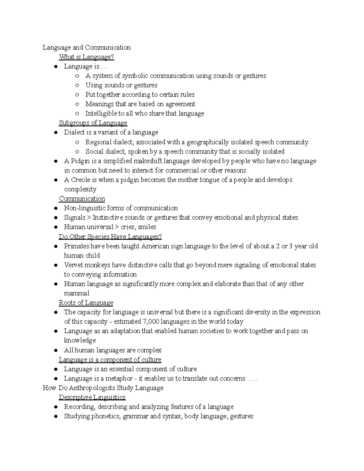 Language and Communication - ... A system of symbolic communication using sounds or gestures ...