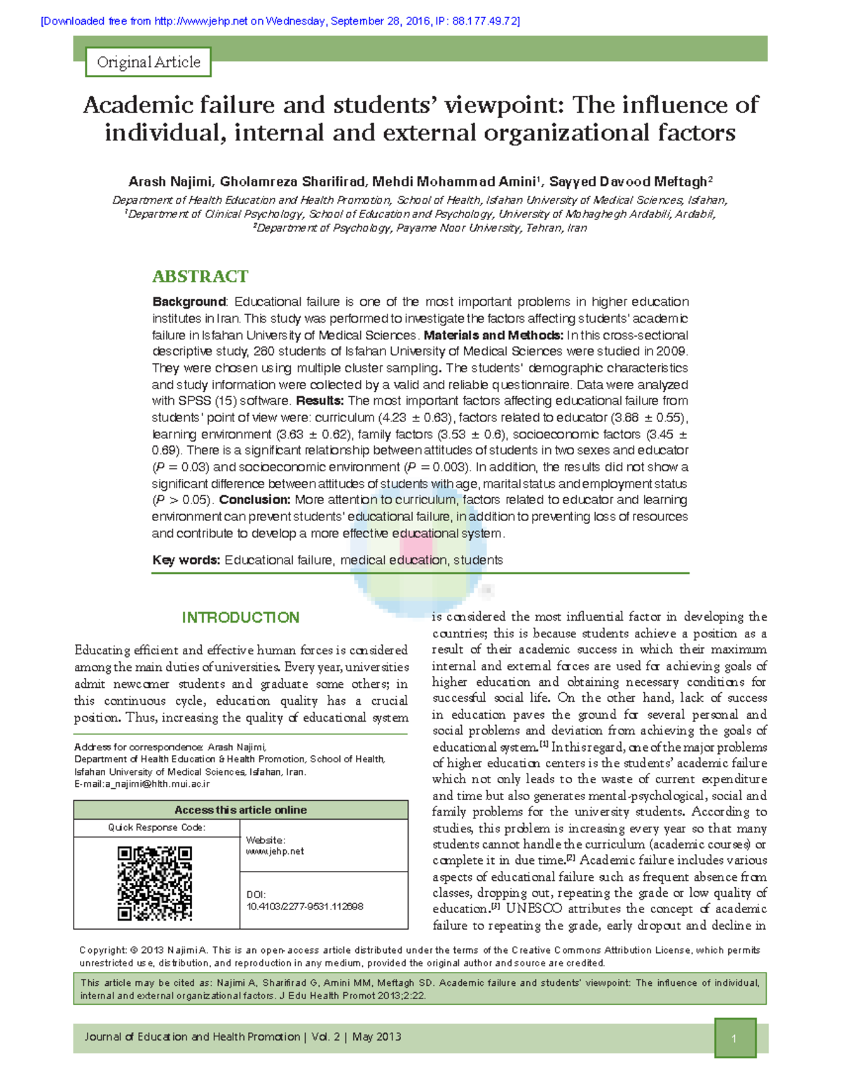 Academic failure and students viewpoint The influ - Address for ...