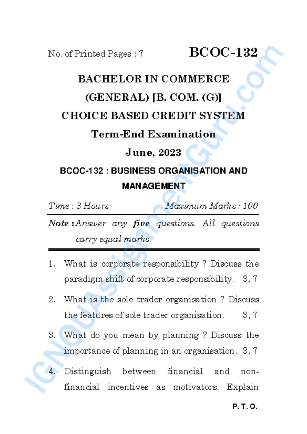 27. June 2023 BCOC-132 Ignouassignment Guru - P. T. O. No. of Printed ...