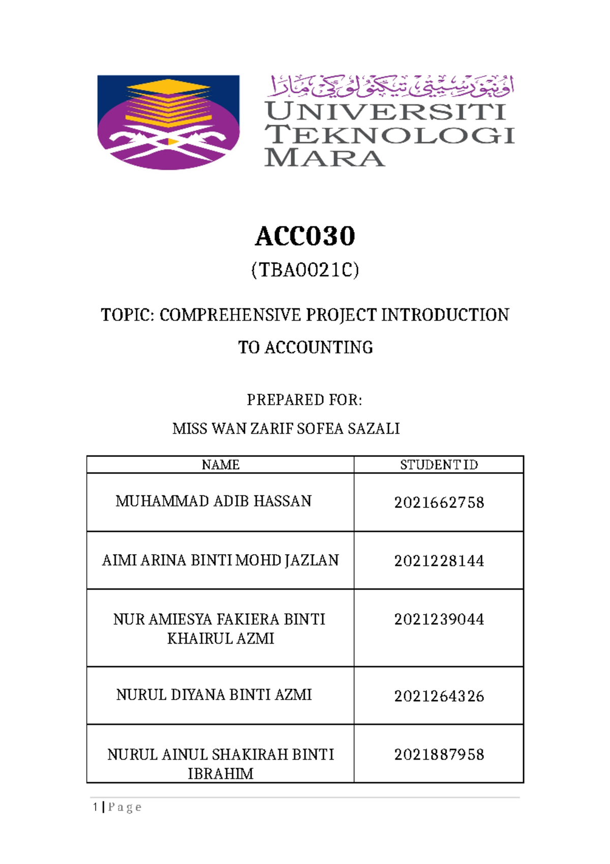 Assignment ACC-converted - 1 | P a g e ACC (TBA0021C) TOPIC ...