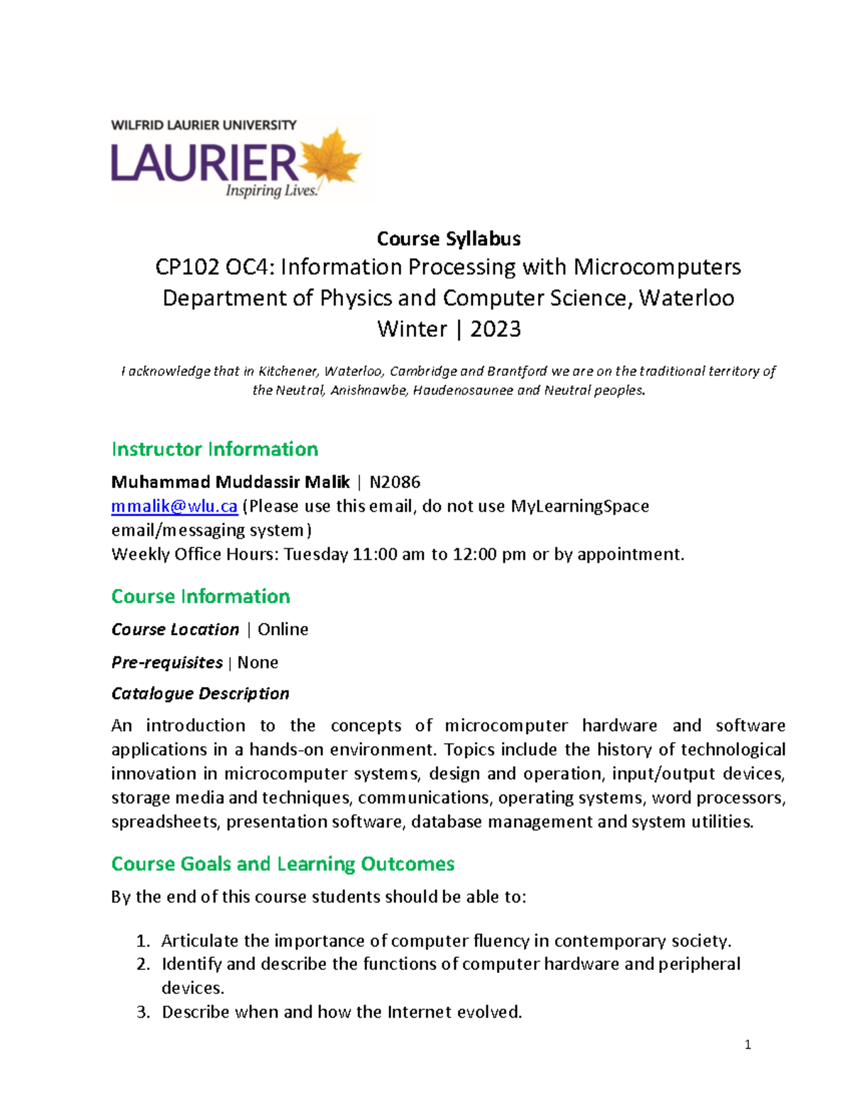 CP102-OC4 AODA Syllabus Fall2022 - Course Syllabus CP102 OC4 ...