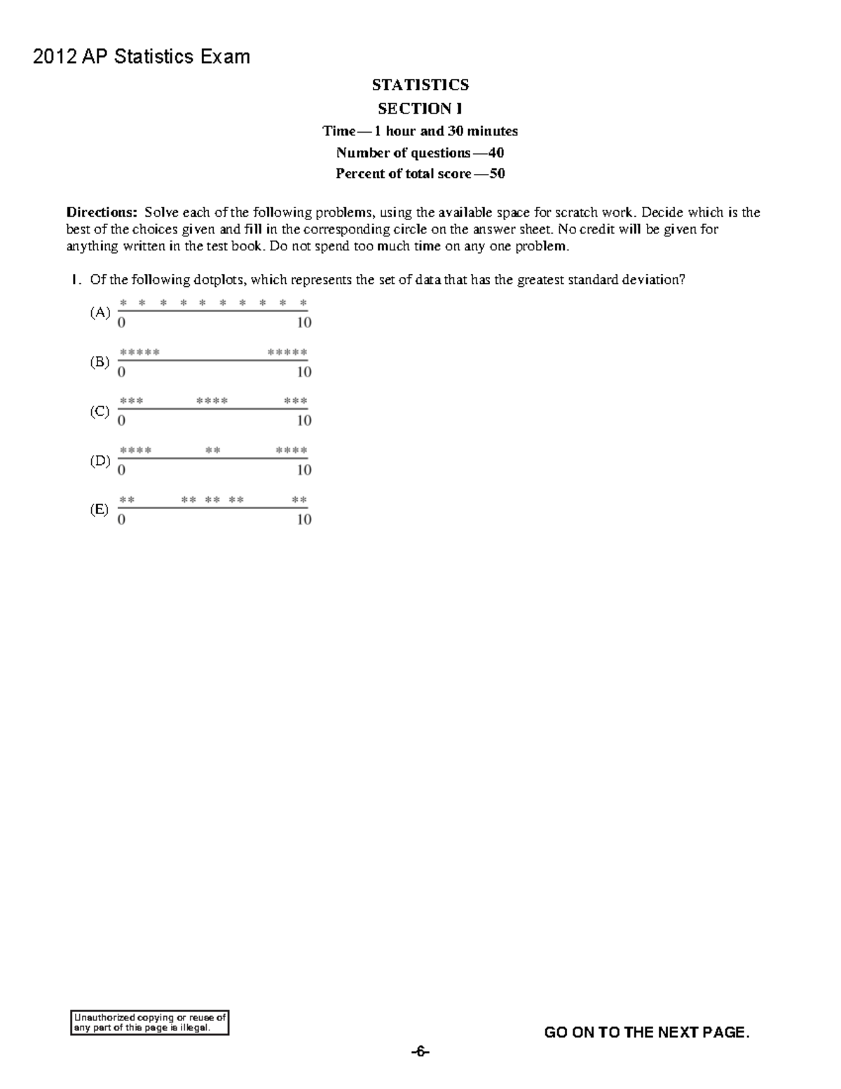 2012 Practice Exam - History - Unauthorized copying or reuse ofany part of this page is illegal ...