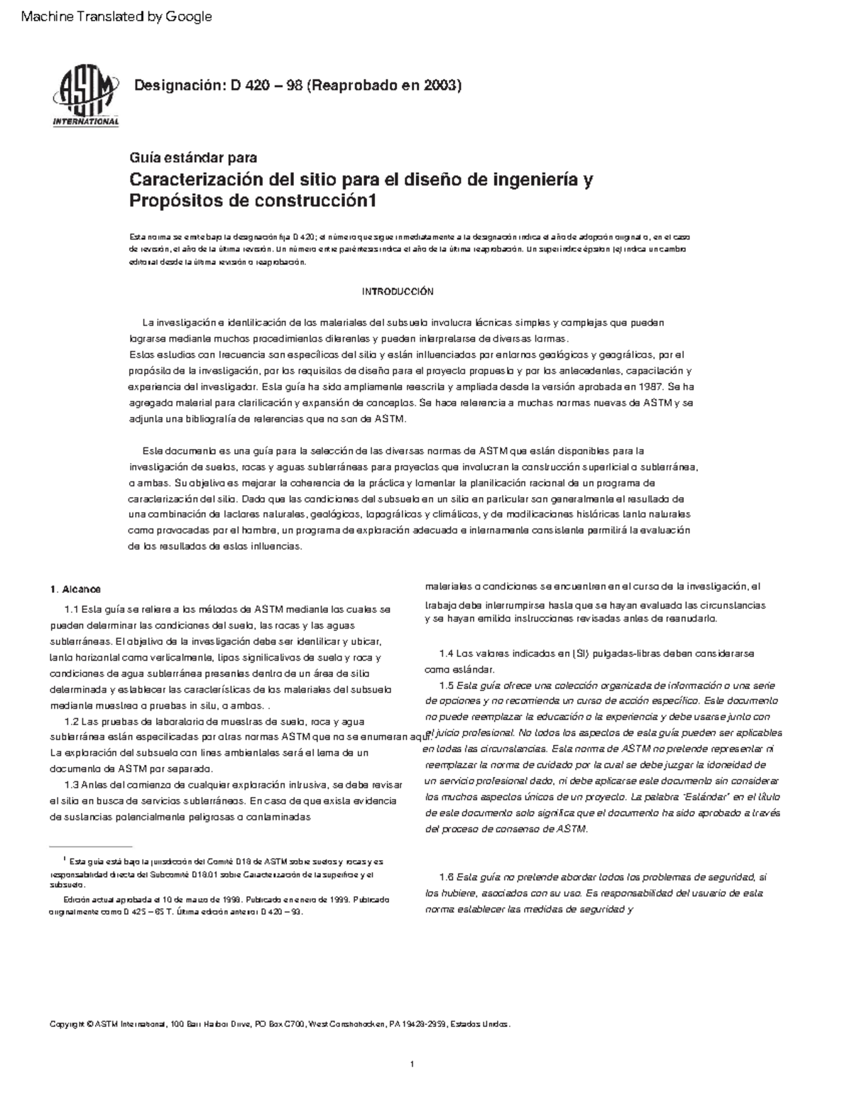 ASTM D420 GUIA PARA LA Investigación Y Muestreo DE Suelos Y Rocas ...