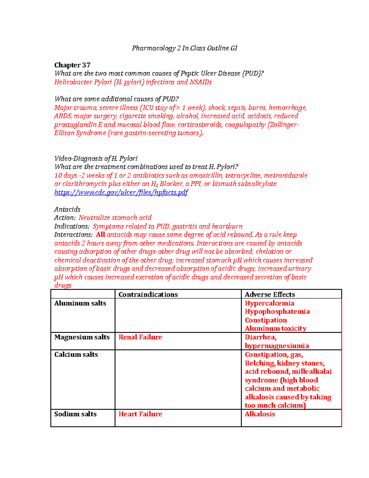 Pharmacology 2 In Class Outline GI with answers - Pharmacology 2 In ...
