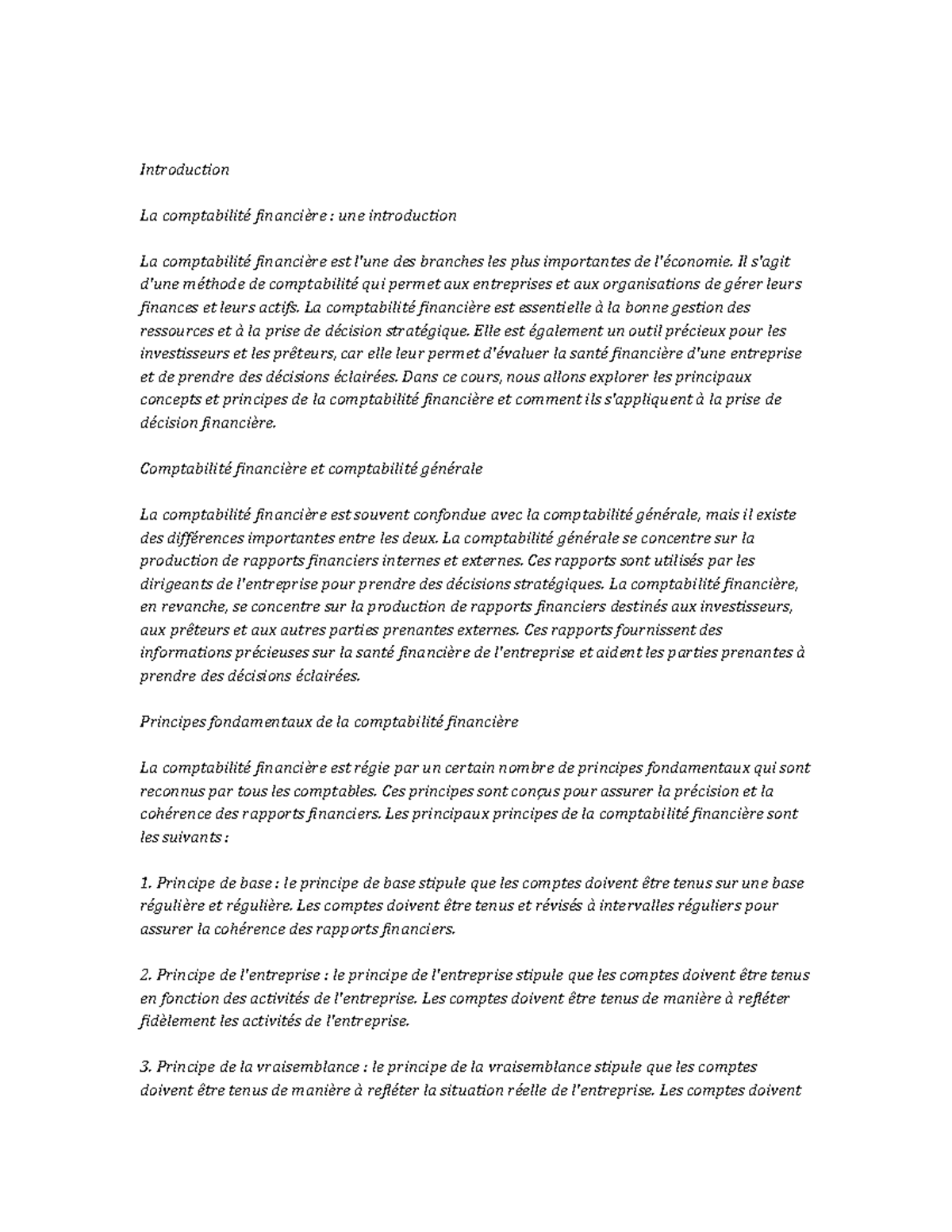 Financial Accounting Study Notes - Introduction La comptabilité ...