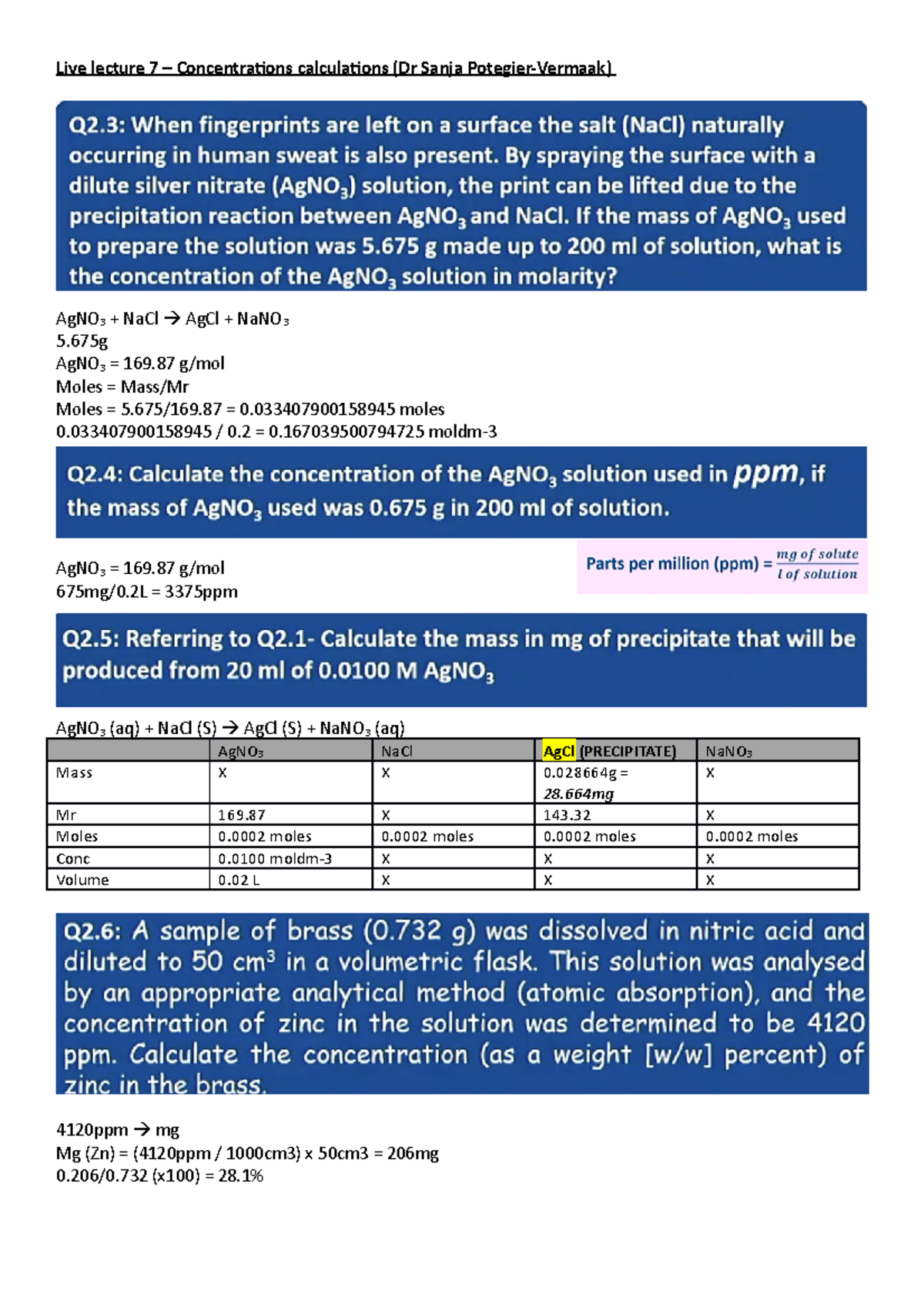 lecture 7 - Concentration calculations - Live lecture 7 ...