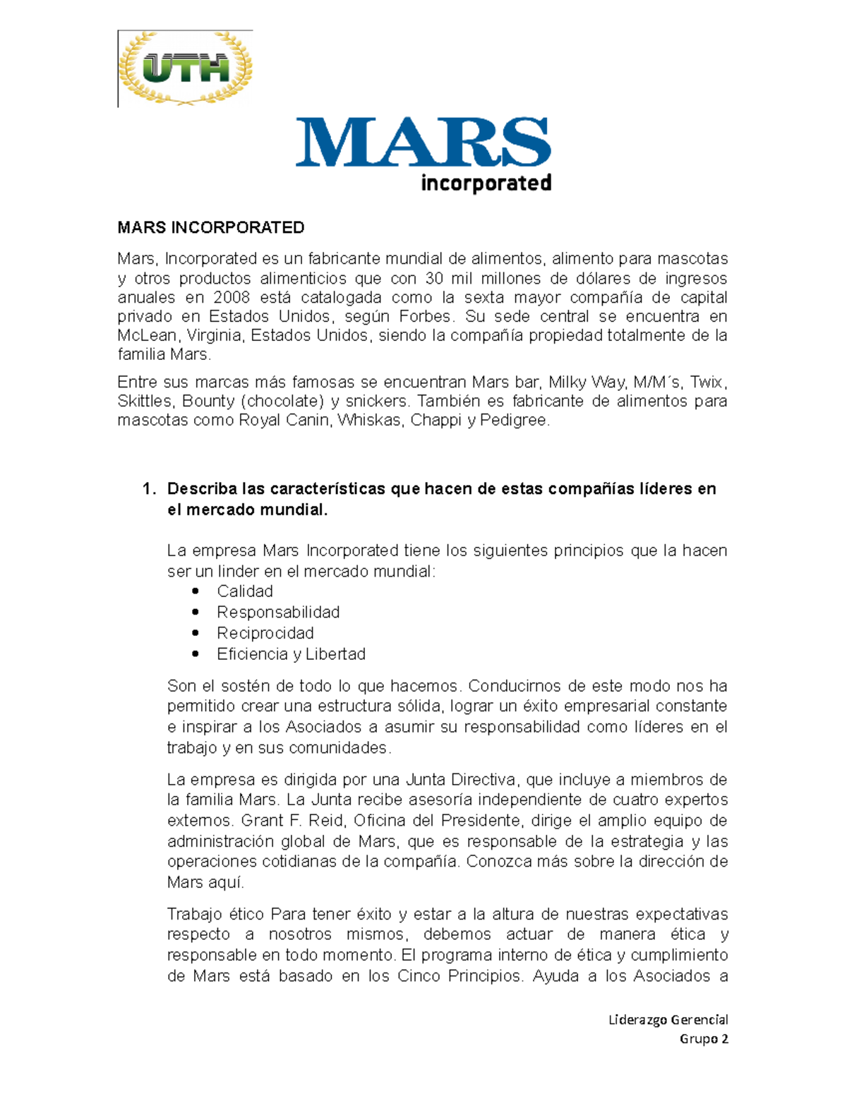 MARS Incorporated Tarea Grupal Grupo 2 - MARS INCORPORATED Mars ...