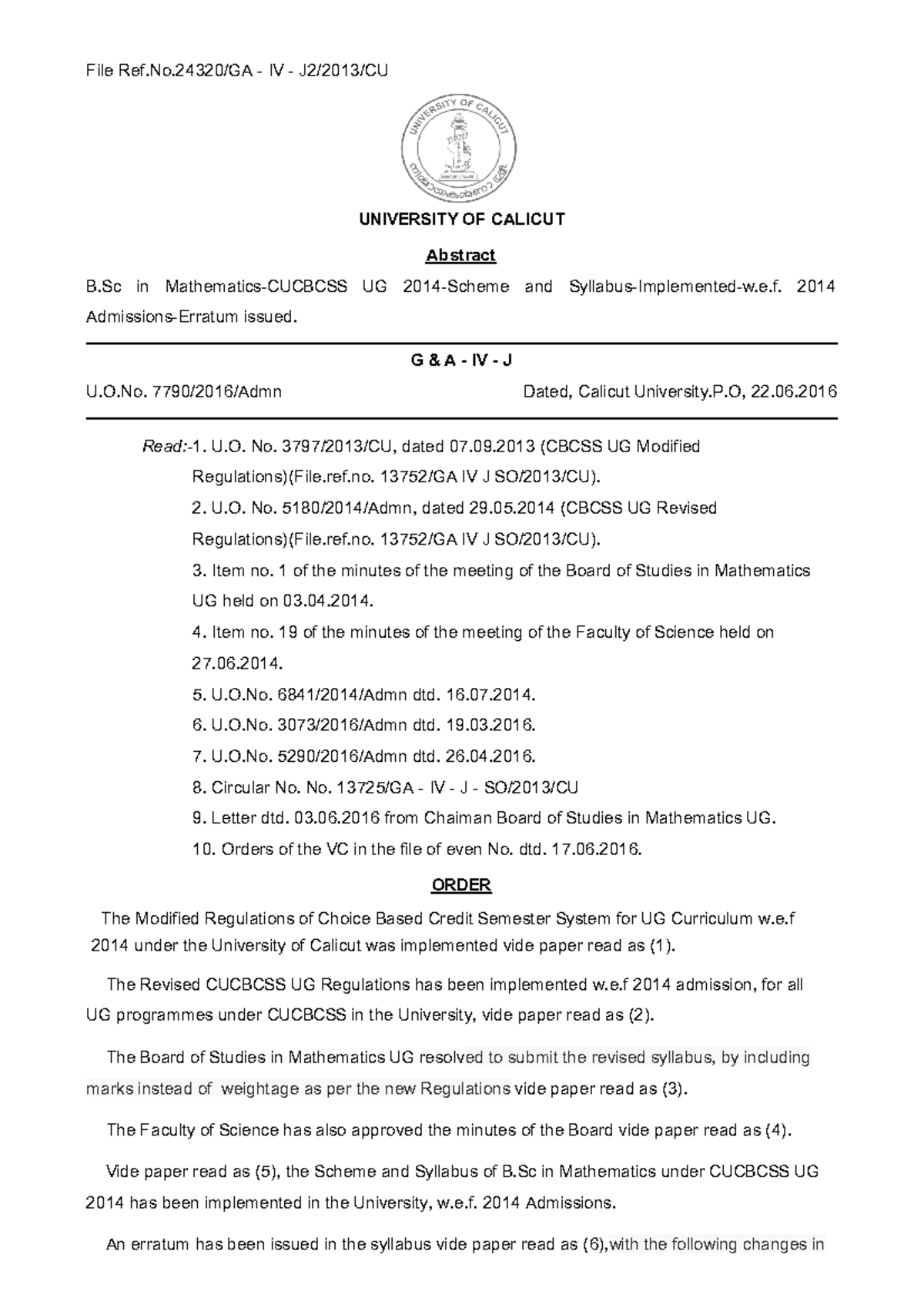 Mathematics-bsc-syllabus - U.O. 7790/2016/Admn Dated, Calicut ...