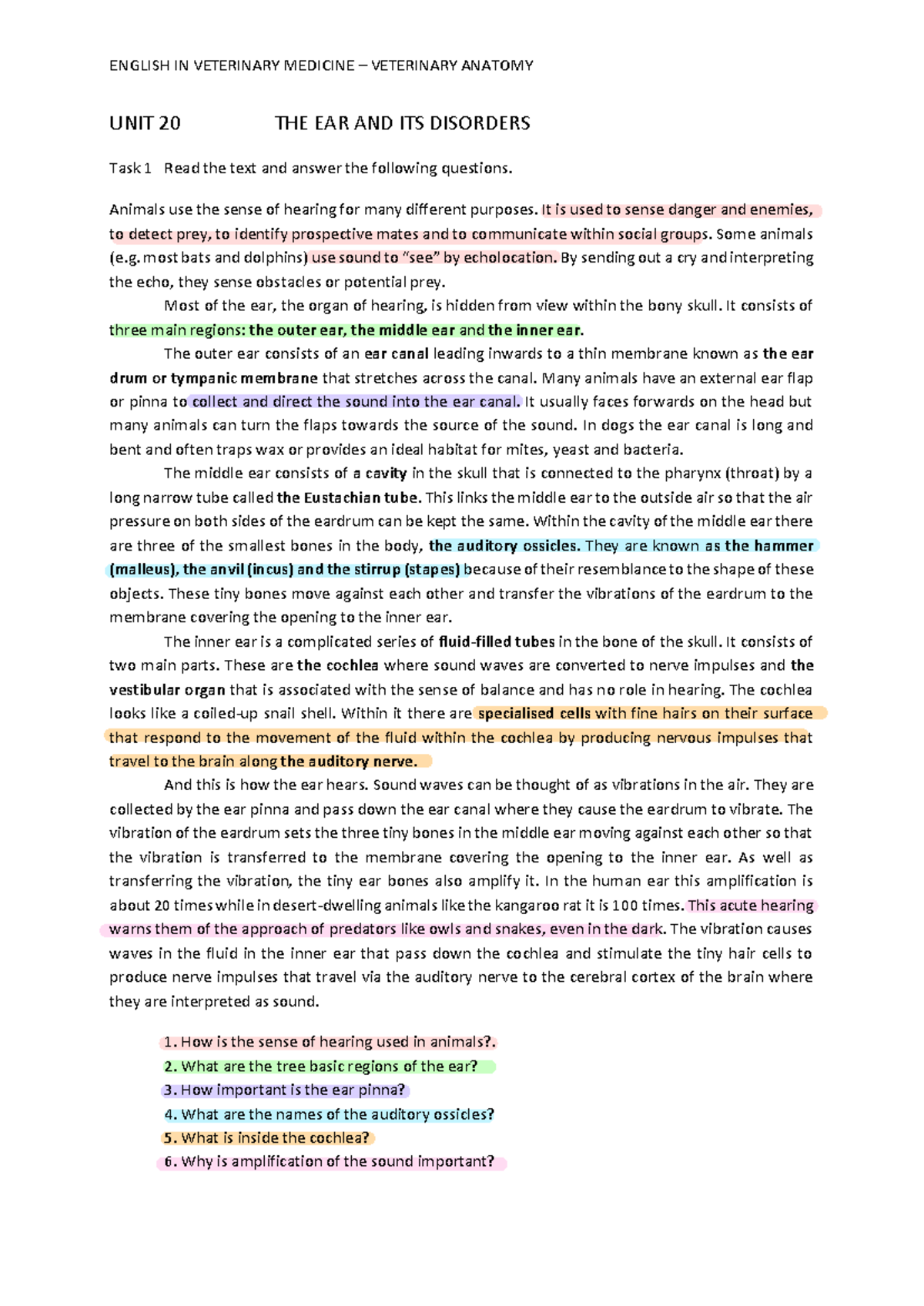 UNIT 20 - THE EAR AND ITS Disorders - Student - UNIT 20 THE EAR AND ITS ...