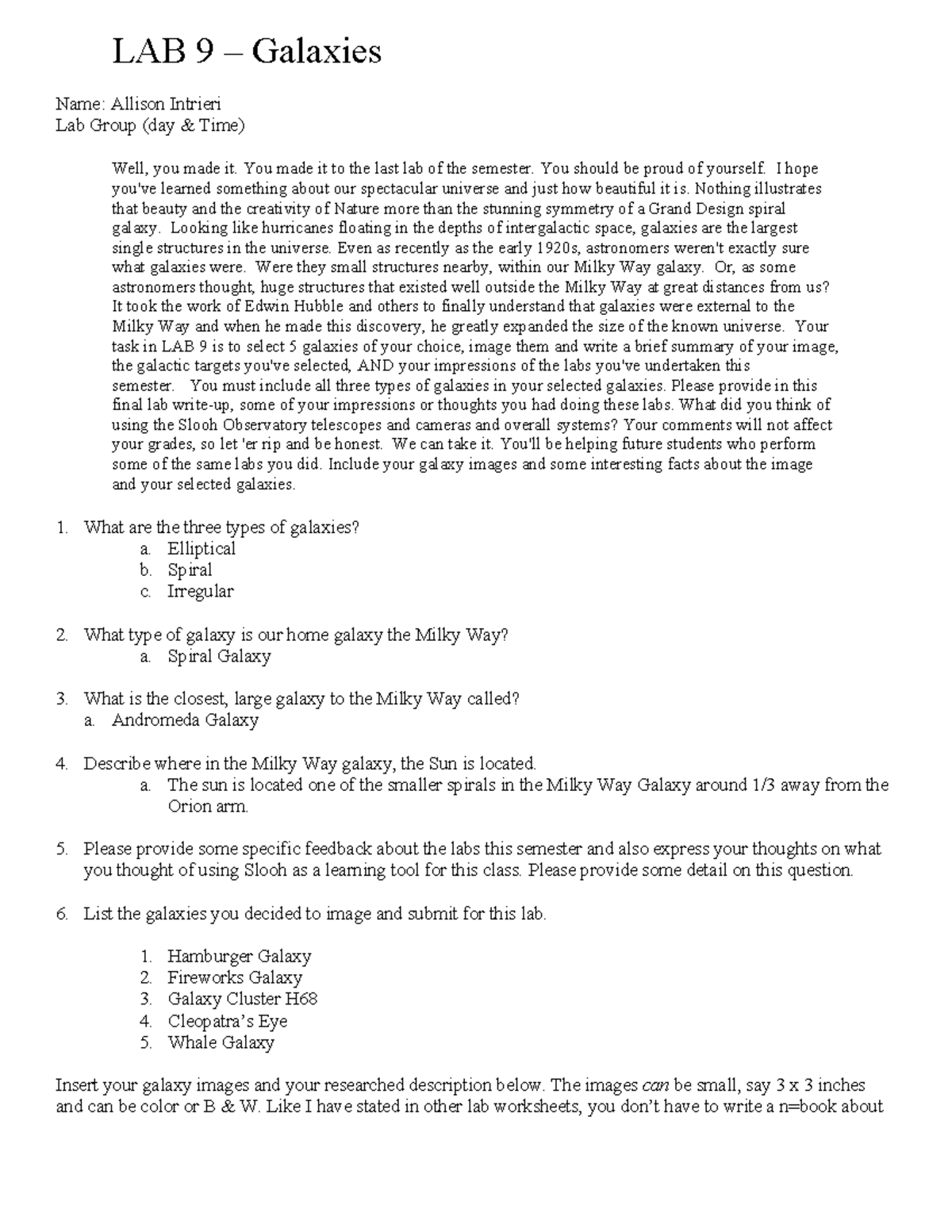 Astronomy Lab - Galaxies - PHYS 406 - UNH - Studocu