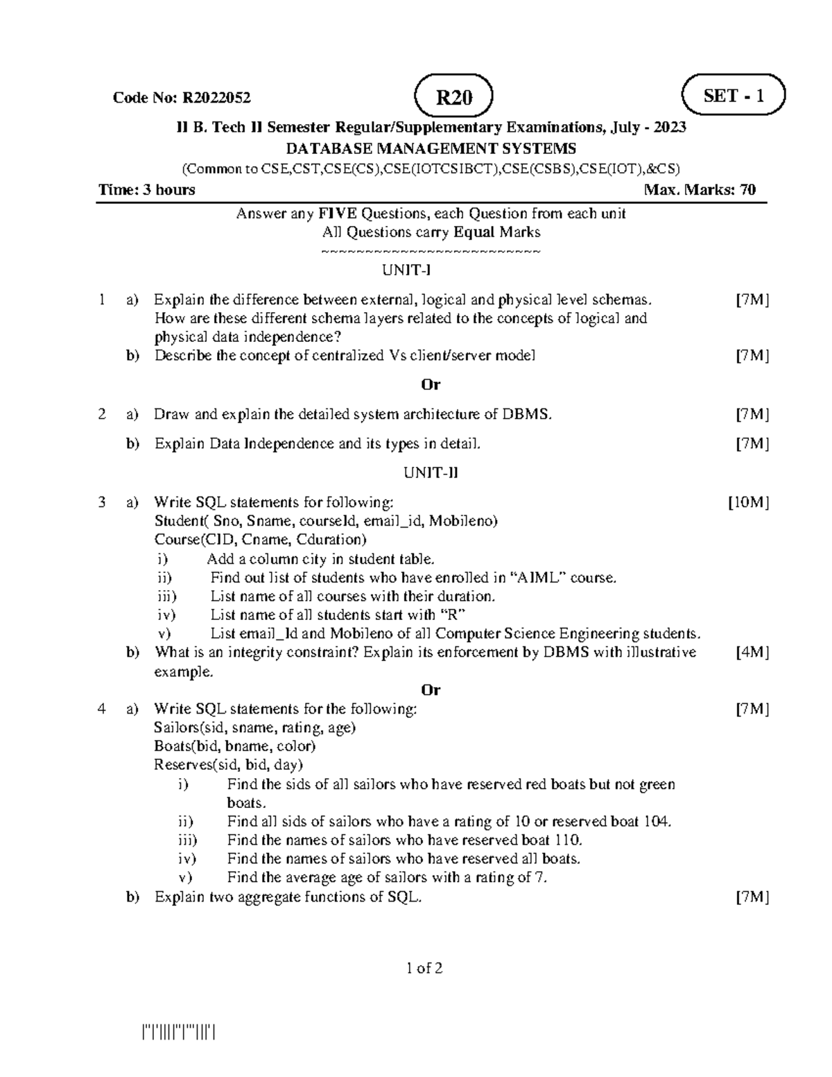 Database Management Systems JULY 2023 - II B. Tech II Semester Regular ...