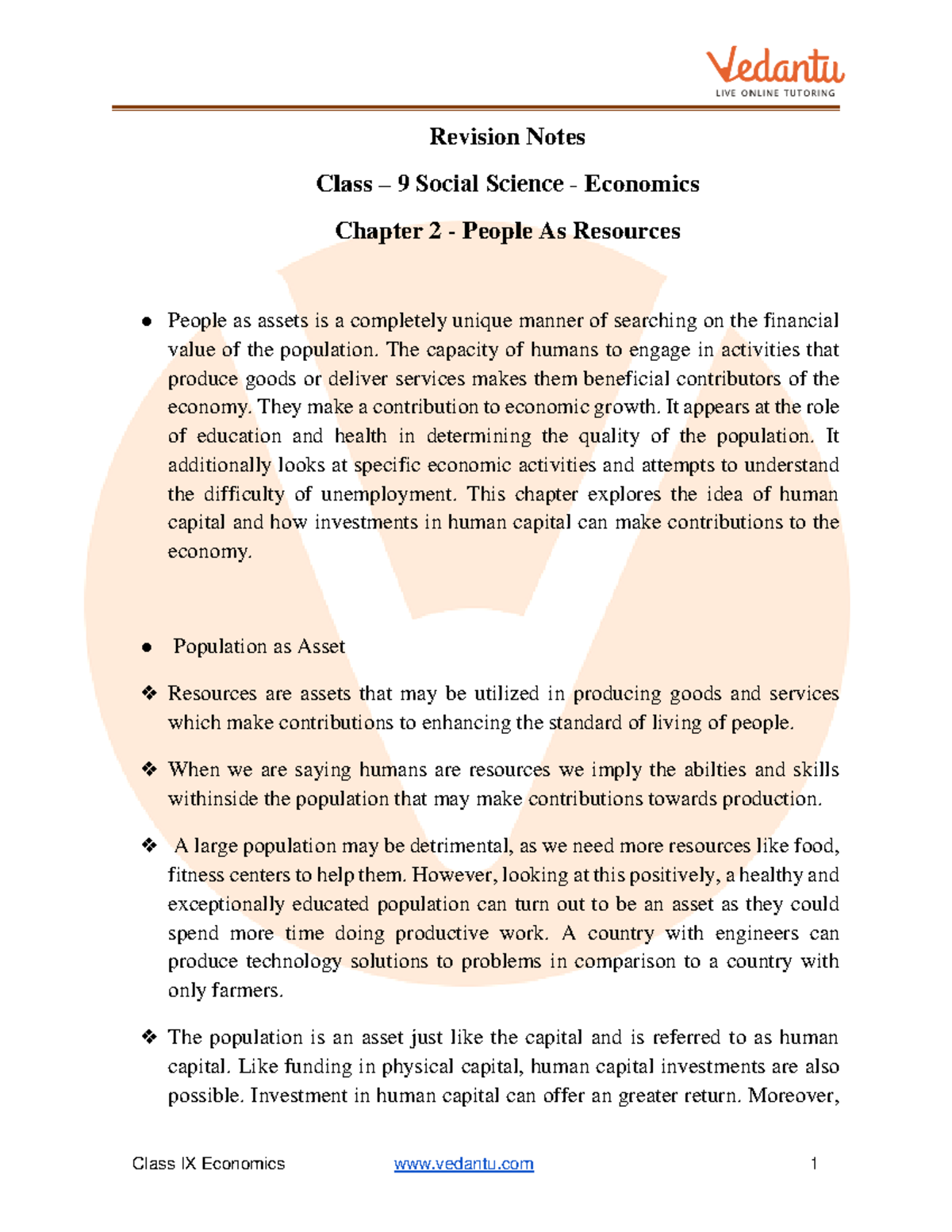 People as resources - Revision Notes Class – 9 Social Science ...