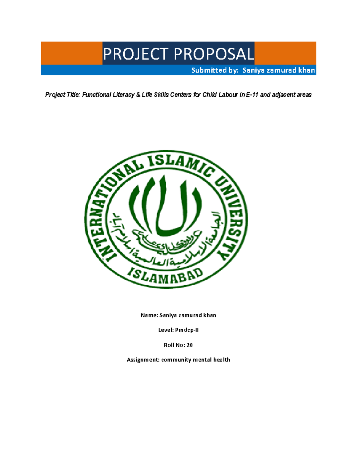 Child labour- proposal of community mental health - PROJECT PROPOSAL ...