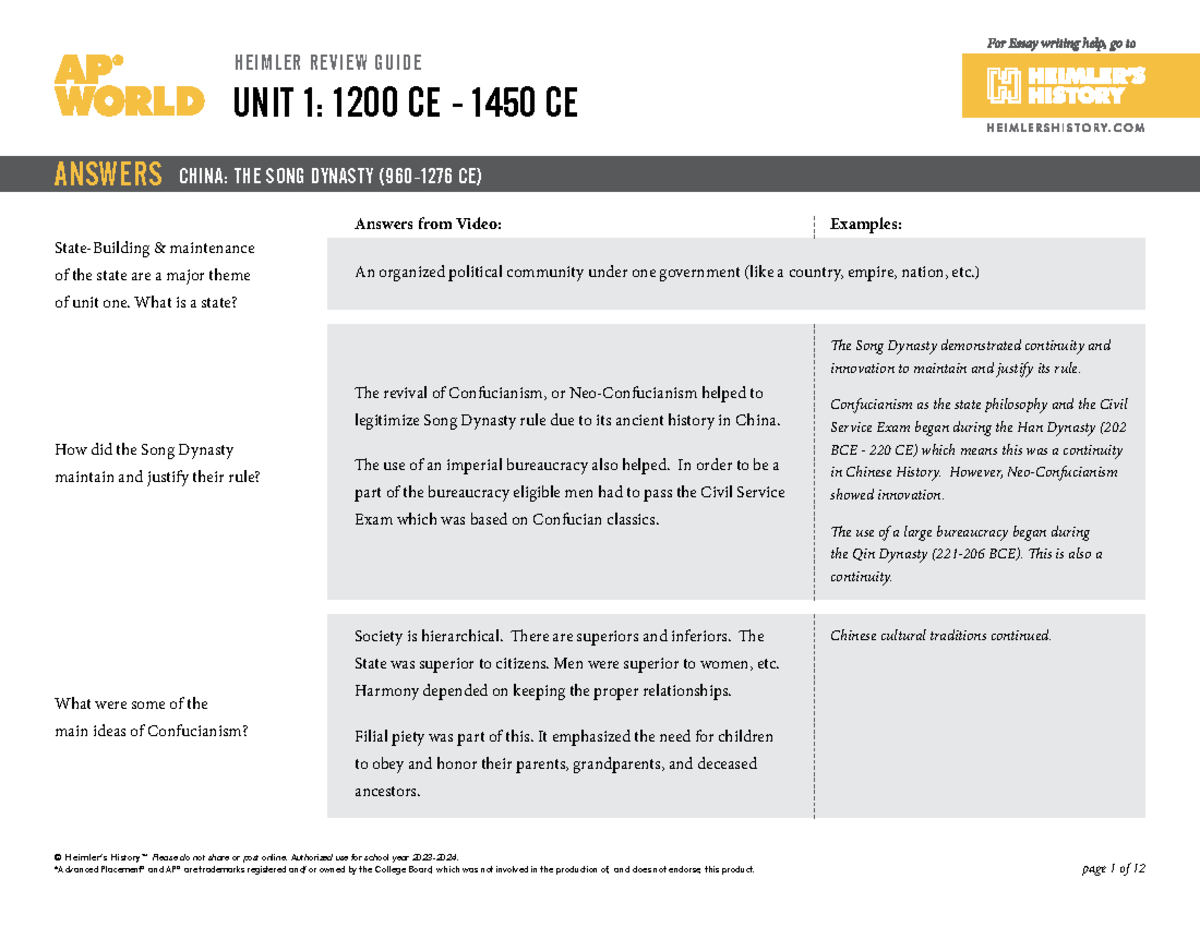 AP World HRG Unit 1 Noteguide Answers - UNIT 1: 1200 CE - 1450 CE State ...