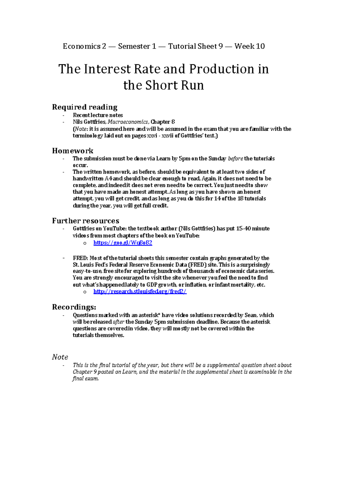 Econ 2 - S1 - W10 - Ch8 - Solutions - Economics 2 — Semester 1 — Tutorial Sheet 9 — Week 10 The ...