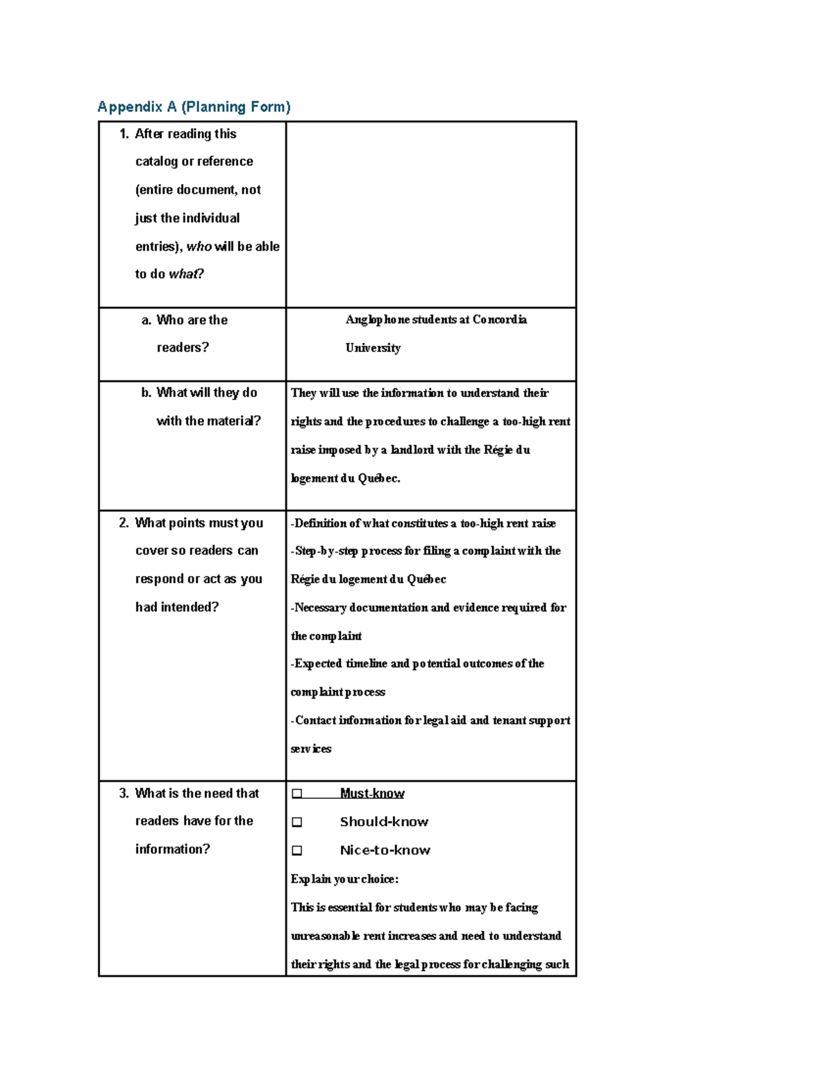 Assignment References Catalogue - Appendix A (Planning Form) 1. After reading this catalog or ...