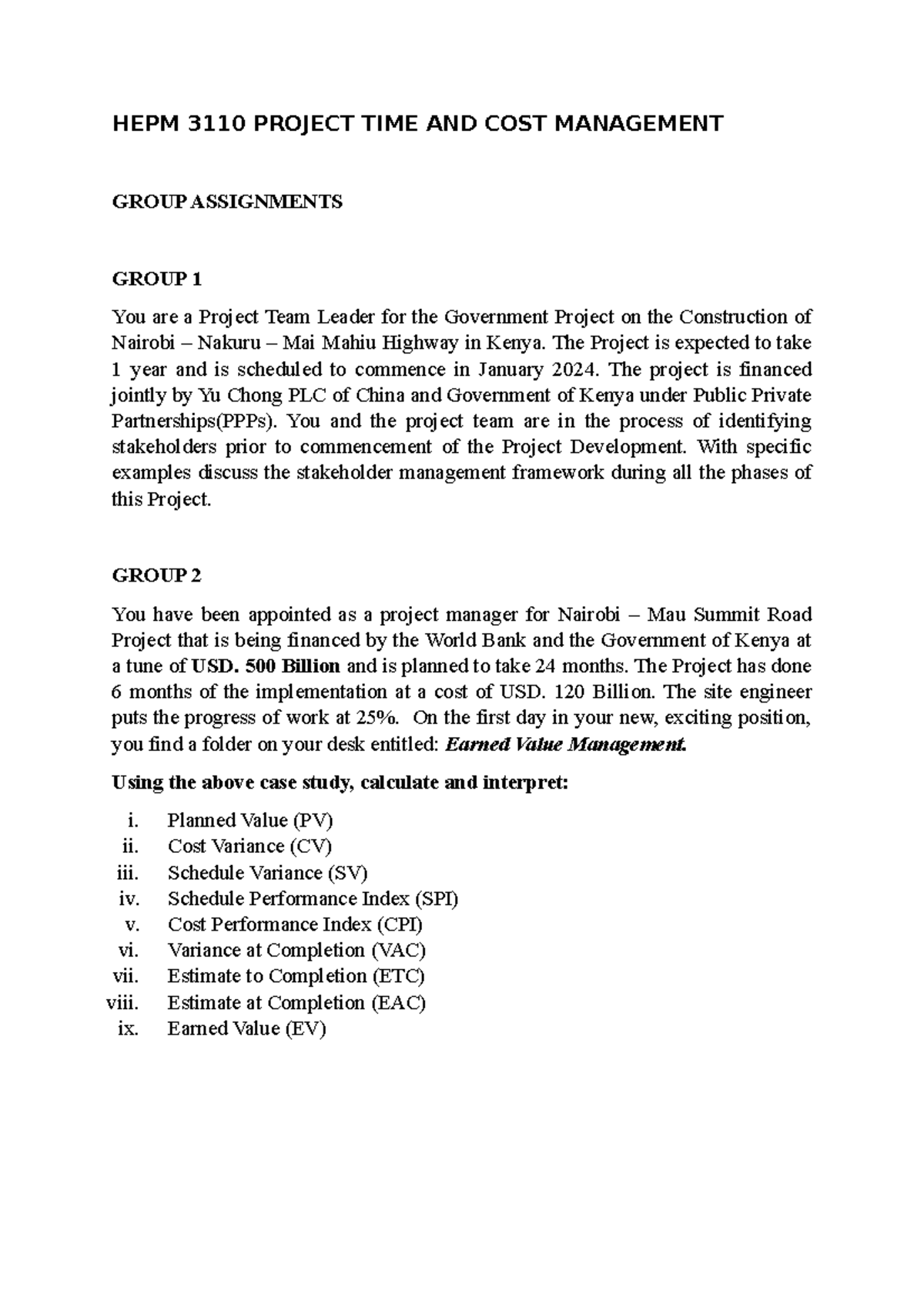 Assignments - Cat - MSC. Project Management - JKUAT - Studocu