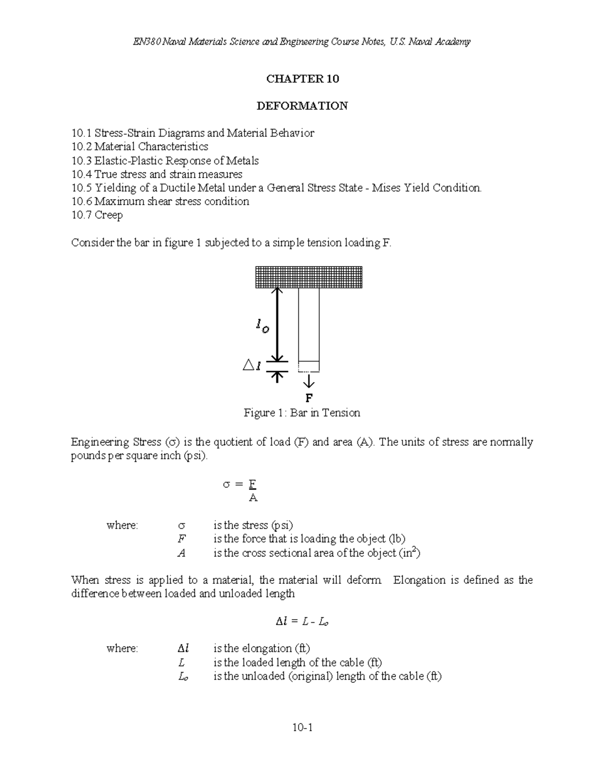 Ch10 Deformation - lecture notes - CHAPTER 10 DEFORMATION 10 Stress ...