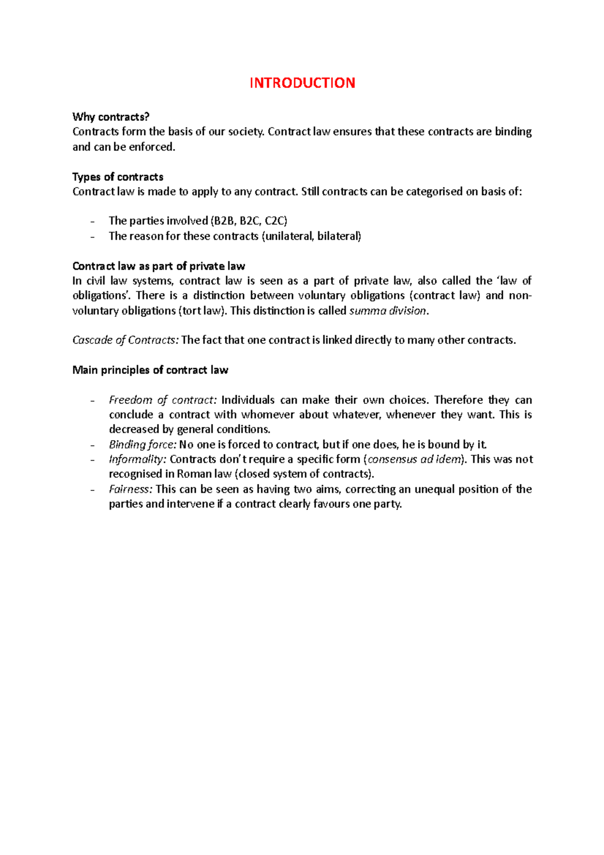 Introduction - INTRODUCTION Why contracts? Contracts form the basis of ...