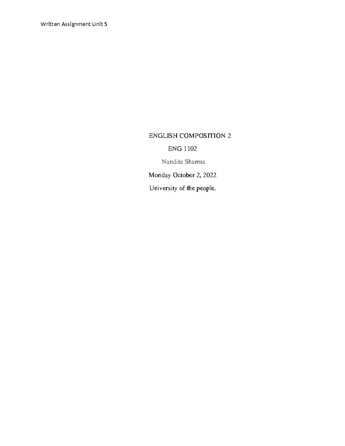 Eng 1102 Unit 5 Written Assignment Unit 5 Written Assignment Unit 5 English Composition 2 